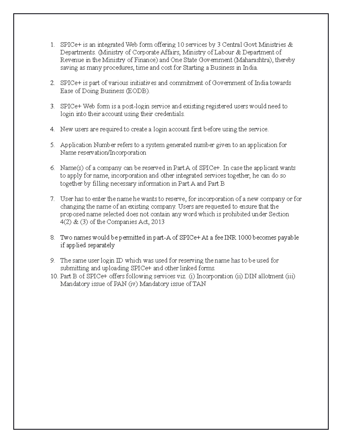 SPICE+: Digital portal for company registration - SPICe+ is an ...