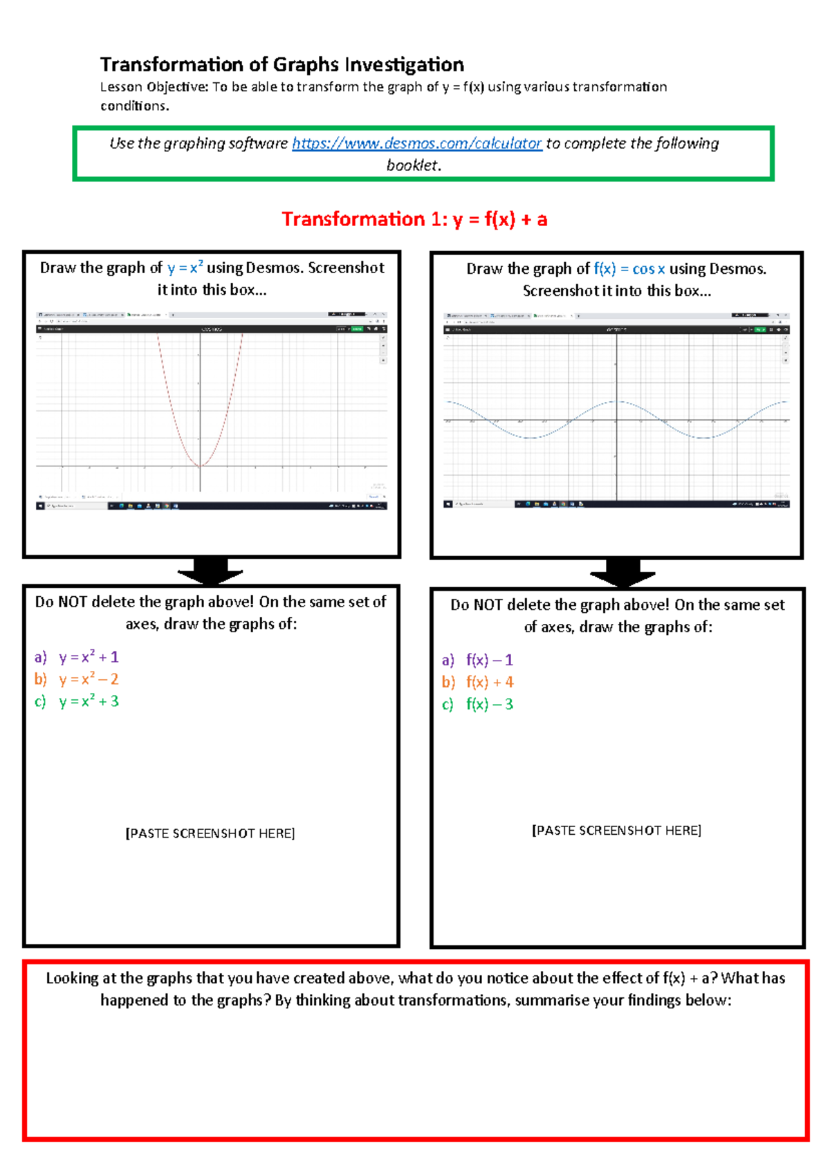 Graph-Transformations-Investigation 11LMa1 - Lesson Objective: To be ...