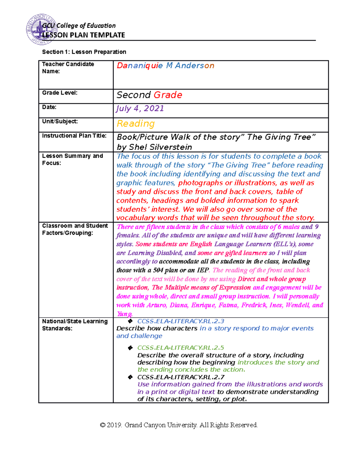 Book Walk Lesson Plan Done DONE DONE COMPLETE LESSON PLAN TEMPLATE