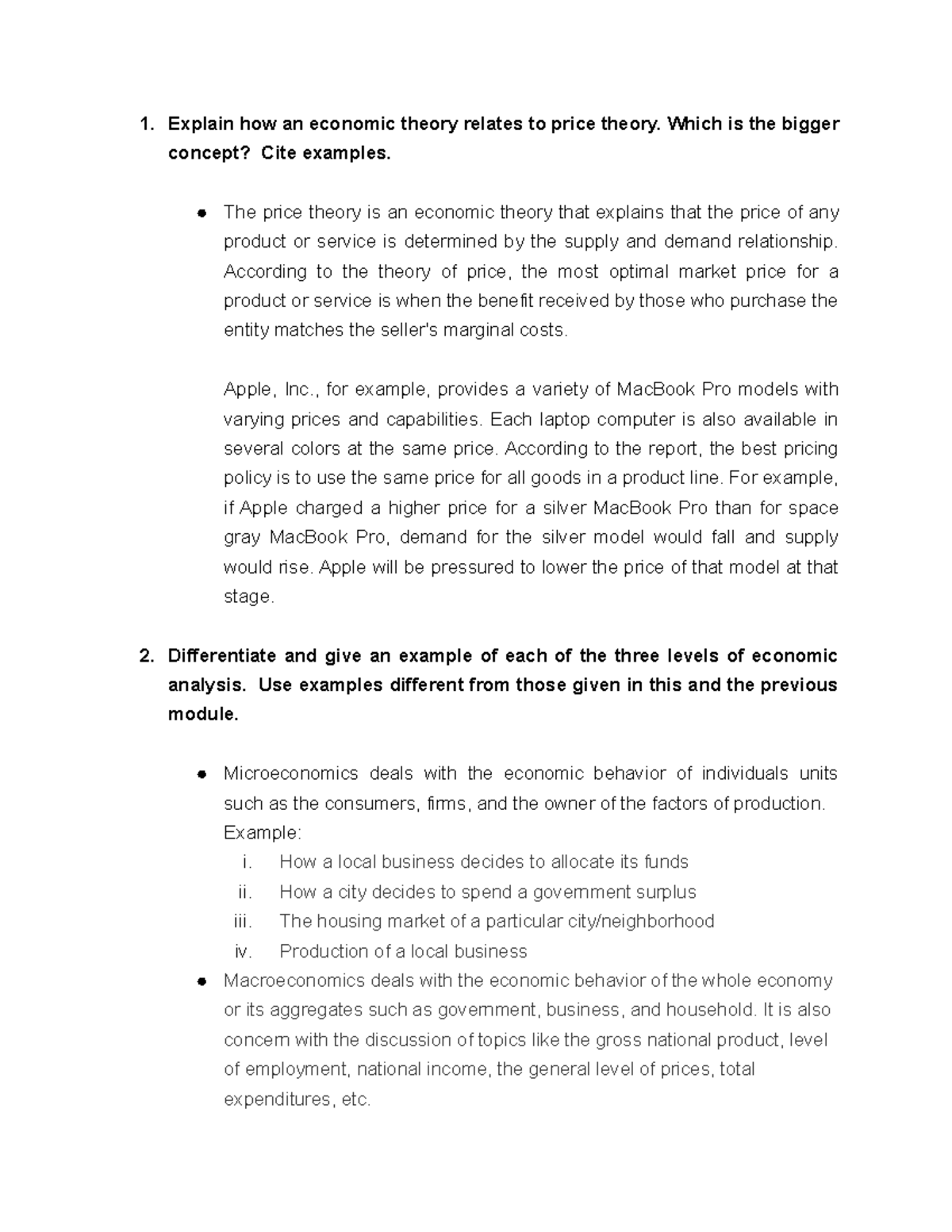 Activity part 1 - economics - 1. Explain how an economic theory relates ...