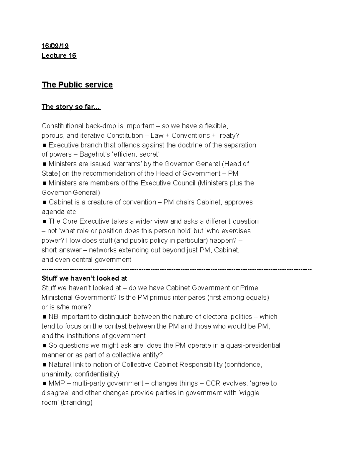 POLS111-Lecture 16 - the public service - Lecture 16 The Public service ...