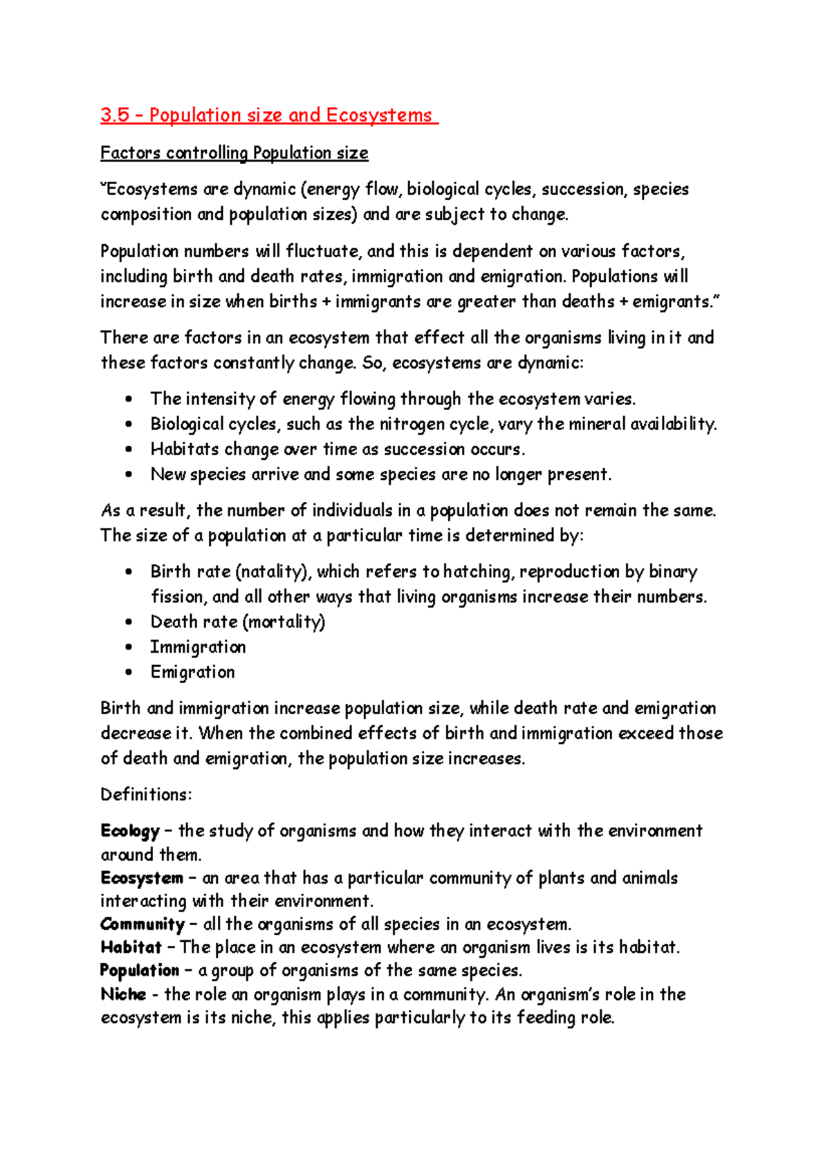 3.5 – Population size and Ecosystems - 3 – Population size and ...