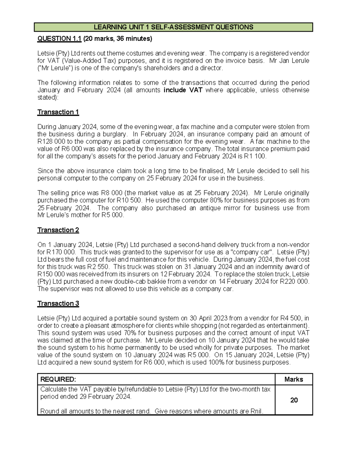 LU1 Self Assessment questions - LEARNING UNIT 1 SELF-ASSESSMENT ...