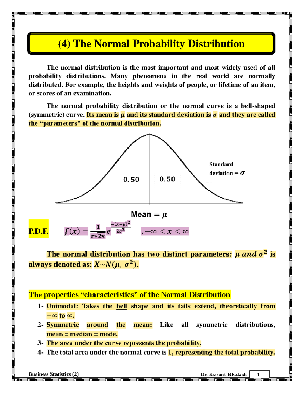 lecture-Normal Dist. - ( 4 ) The Continuous Random Variable The normal ...