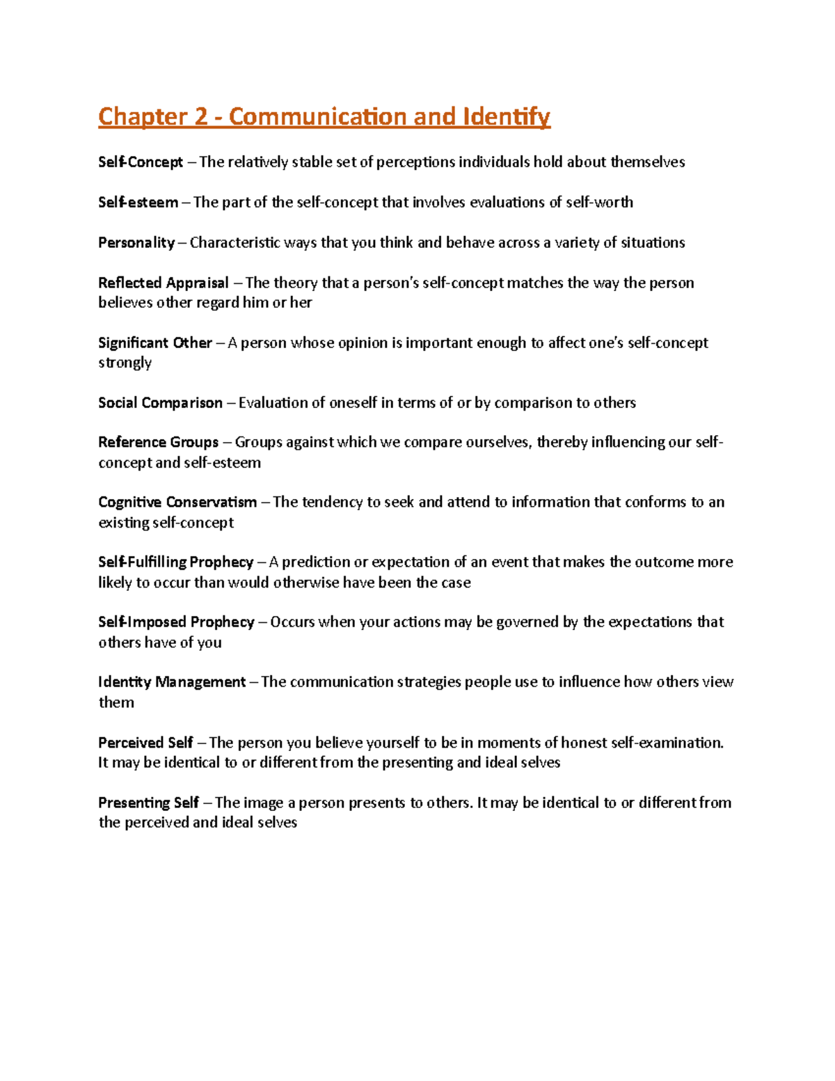 Chapter 2 - Identity - Chapter 2 - Communication and Identify Self ...