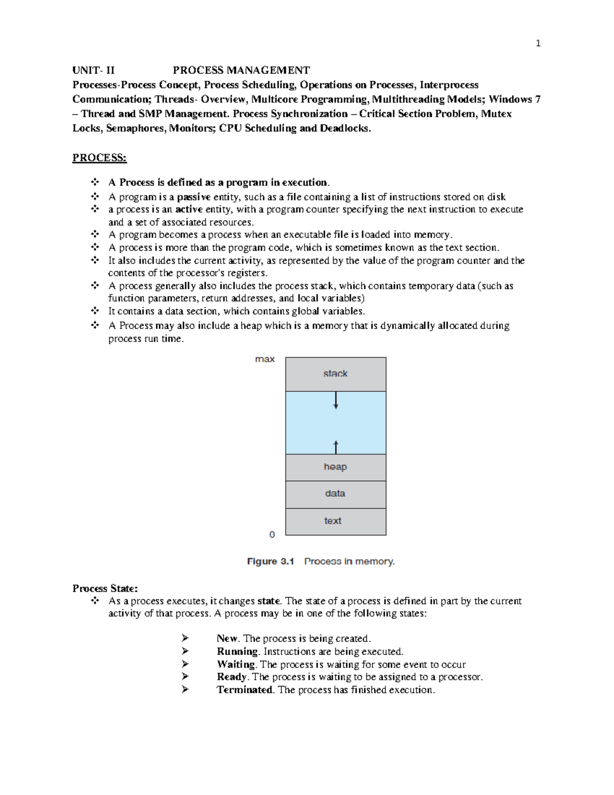 OS - Unit II - Unit 2 - UNIT- II PROCESS MANAGEMENT Processes-Process ...