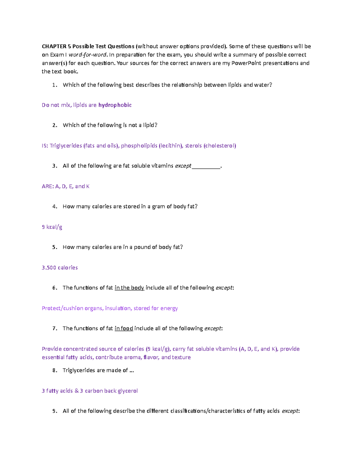 Possible test questions chapter 5 fall 2020 - CHAPTER 5 Possible Test ...