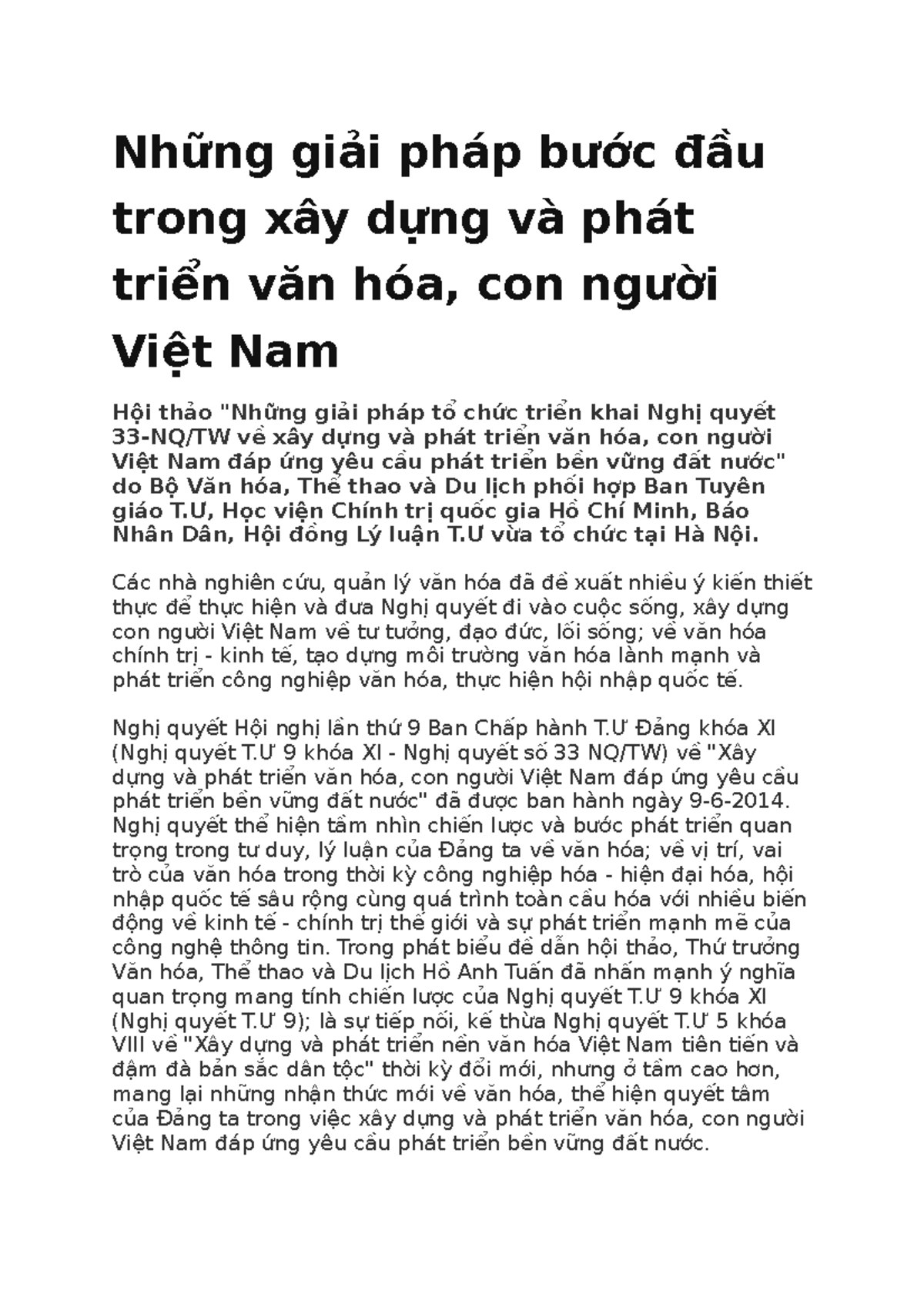Những giải pháp bước đầu trong xây dựng và phát triển văn hóa - Những ...