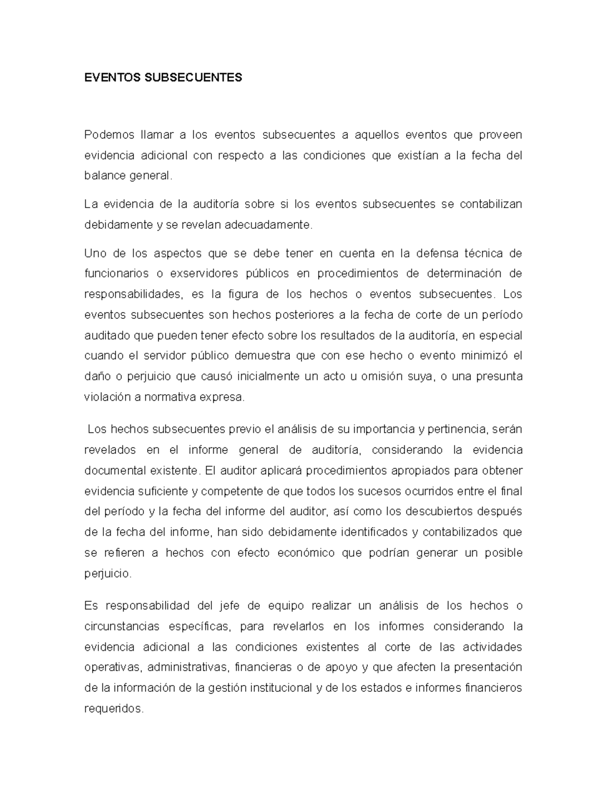 Eventos Subsecuentes - EVENTOS SUBSECUENTES Podemos llamar a los ...
