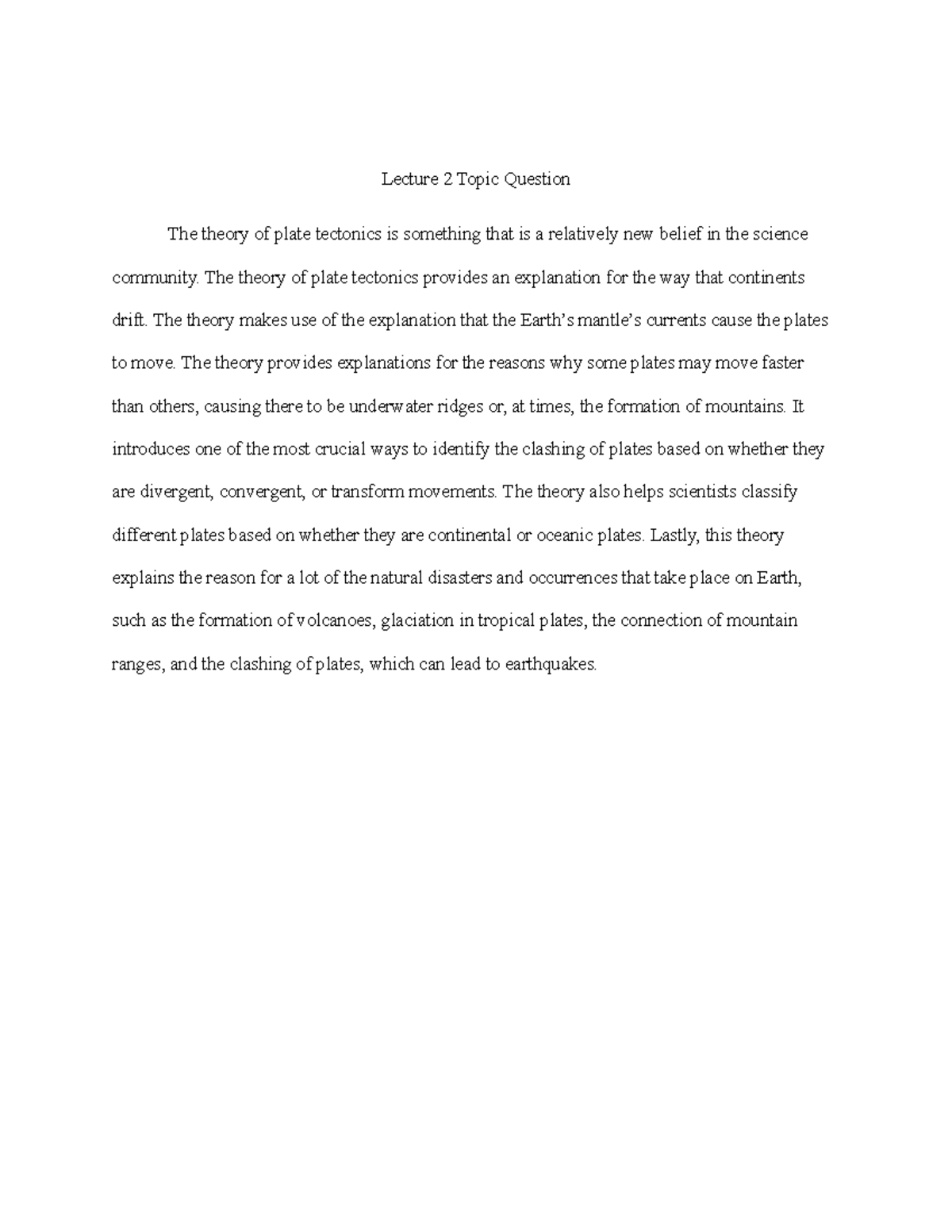 Lecture 2 Topic Question - Lecture 2 Topic Question The theory of plate ...