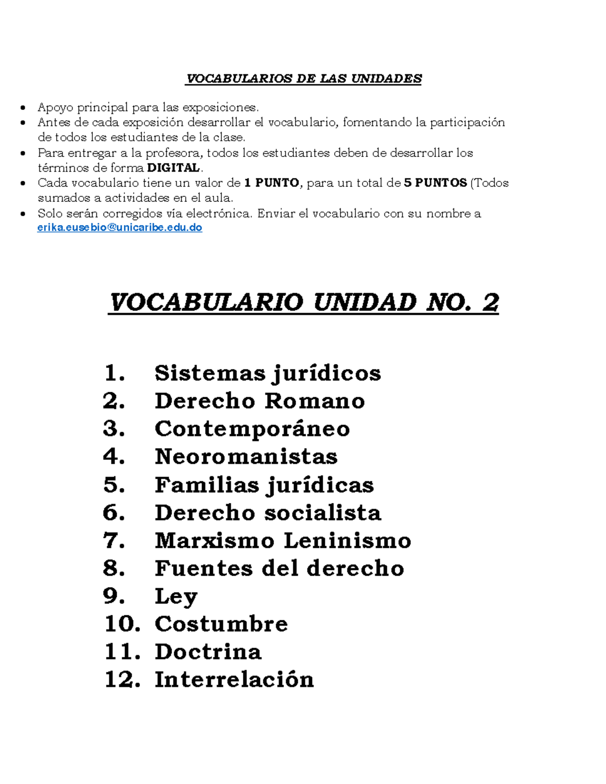 Vocabulario 2 - VOCABULARIOS DE LAS UNIDADES • Apoyo principal para las ...