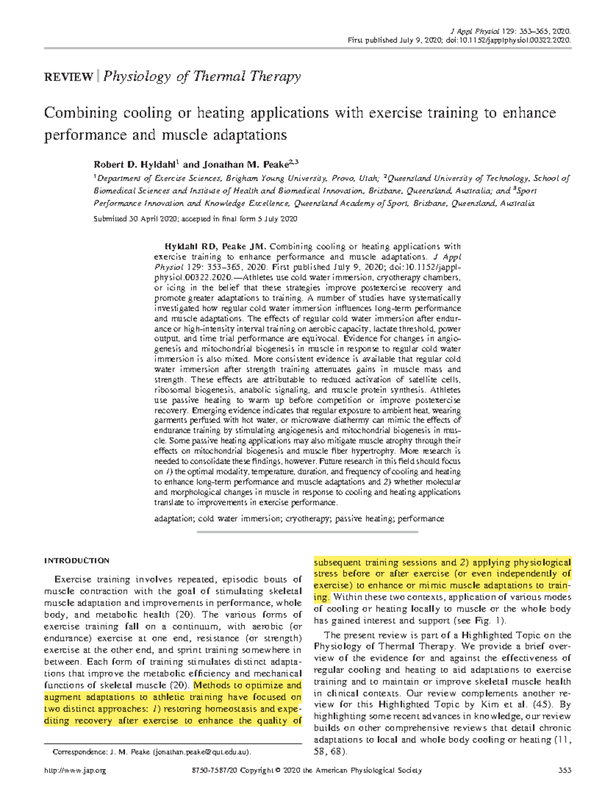 Article 10 - Cold & Heat Training Effects - REVIEW Physiology of ...