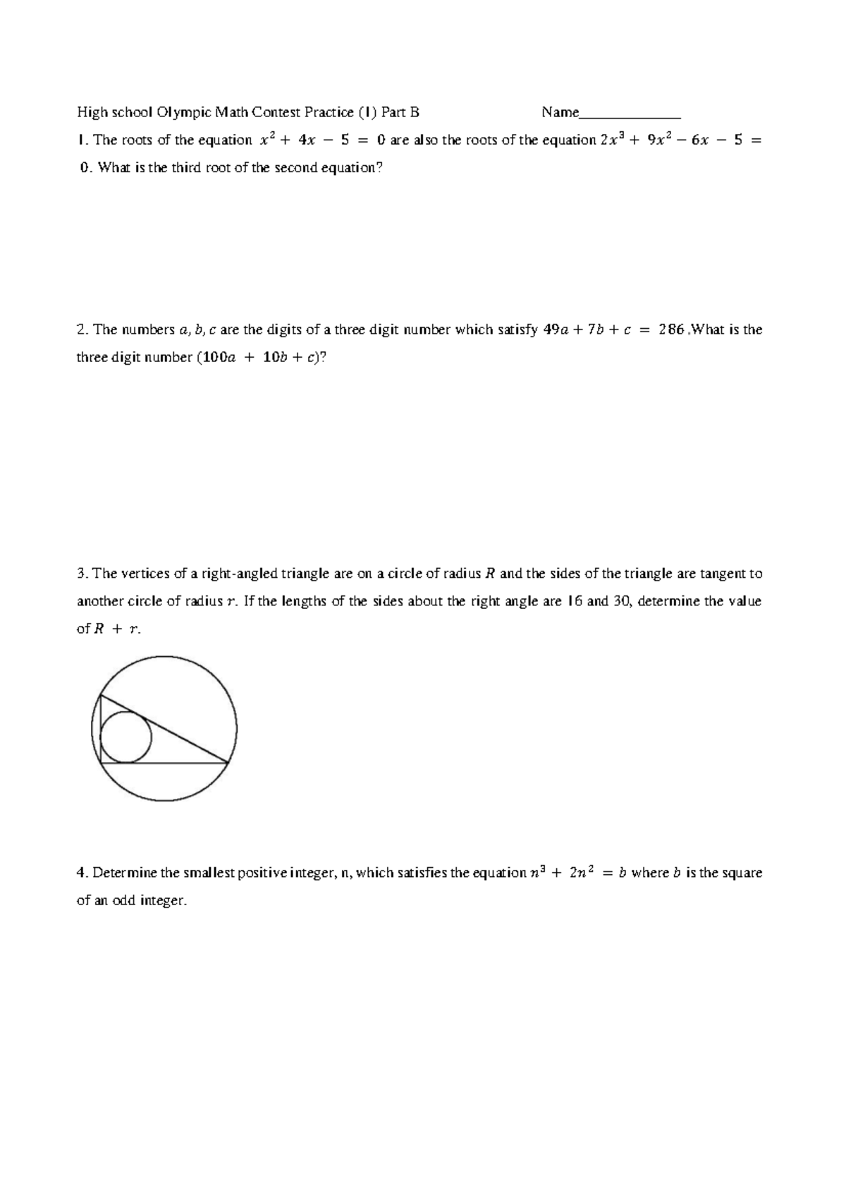 High school Olympic Math Contest Practice (1) Part B - What is the ...