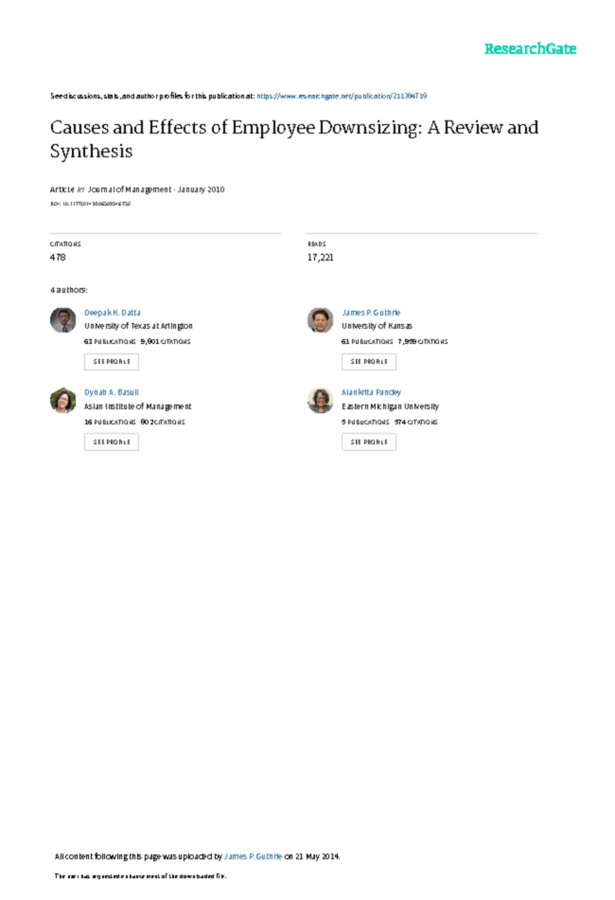 Causes and Effects of Employee Downsizing A Review - See discussions ...