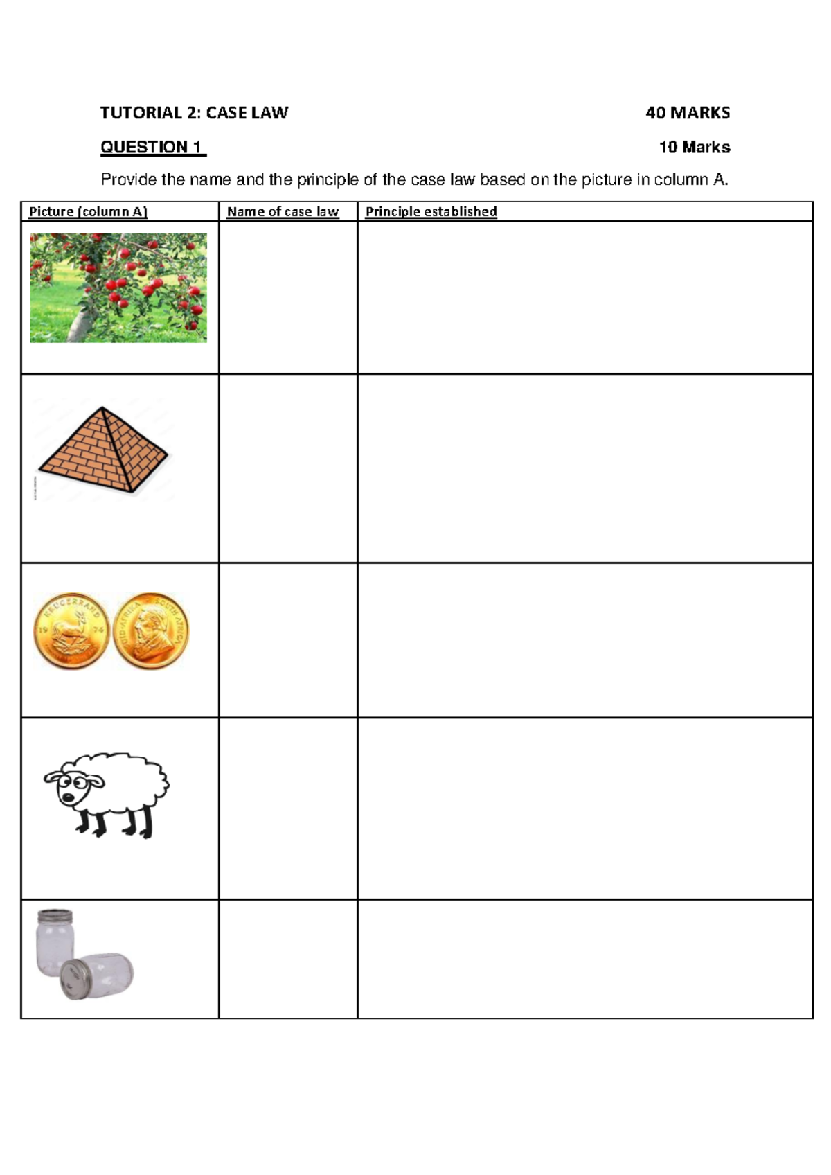 Tutorial 1 - TUTORIAL 2: CASE LAW 40 MARKS QUESTION 1 10 Marks Provide ...