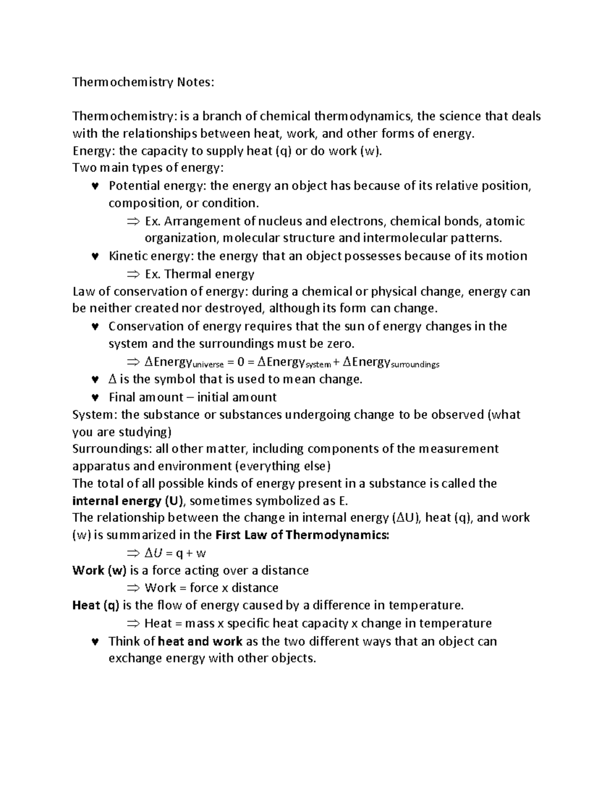 Thermochemistry Notes - Thermochemistry Notes: Thermochemistry: is a ...