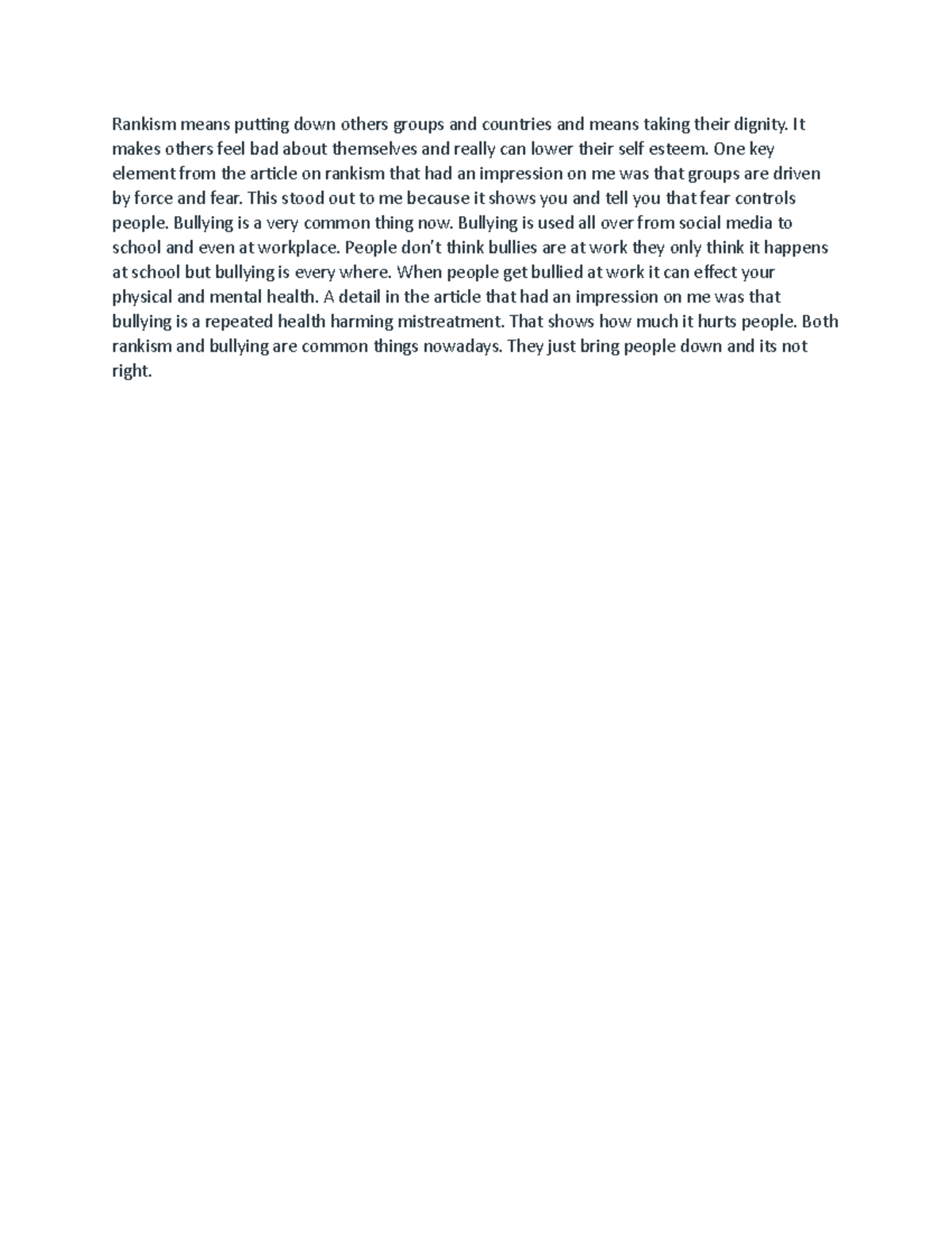 Document 189 - discussion assignment - Rankism means putting down ...