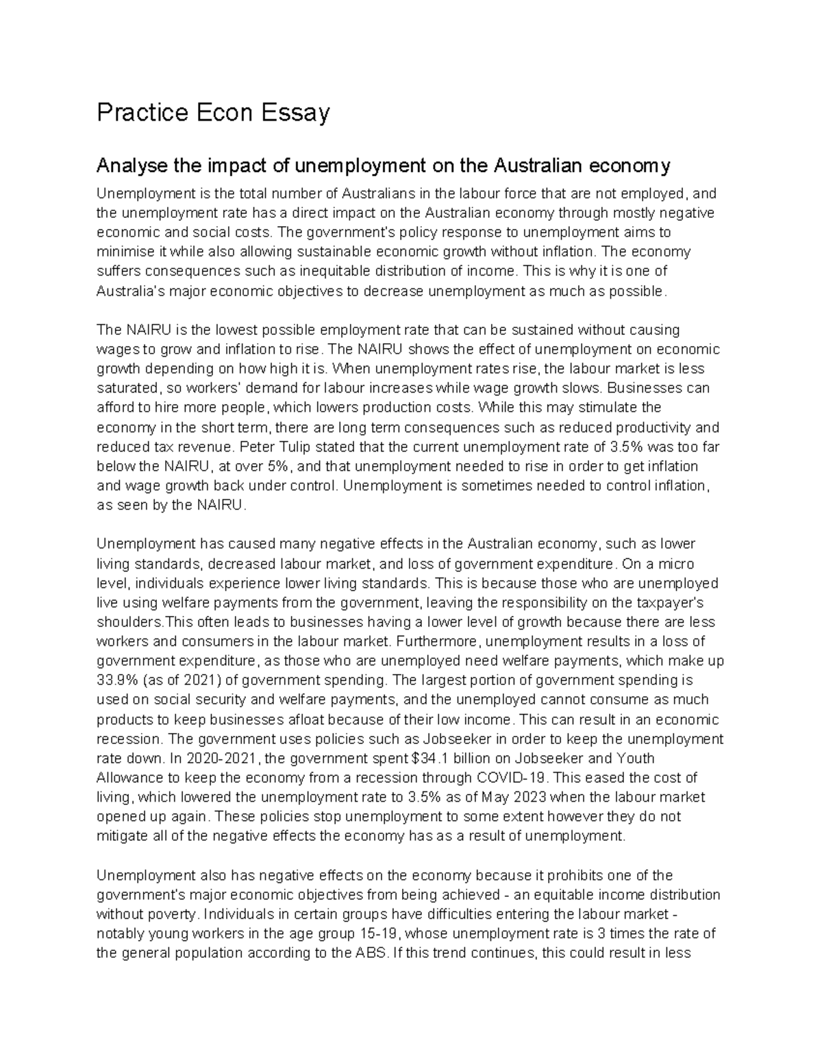 Practice Econ Essay - Practice Econ Essay Analyse the impact of ...