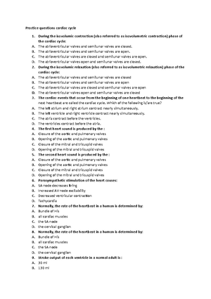 Cardiac Output Practice Questions - CARDIAC OUTPUT PRACTICE QUESTIONS ...