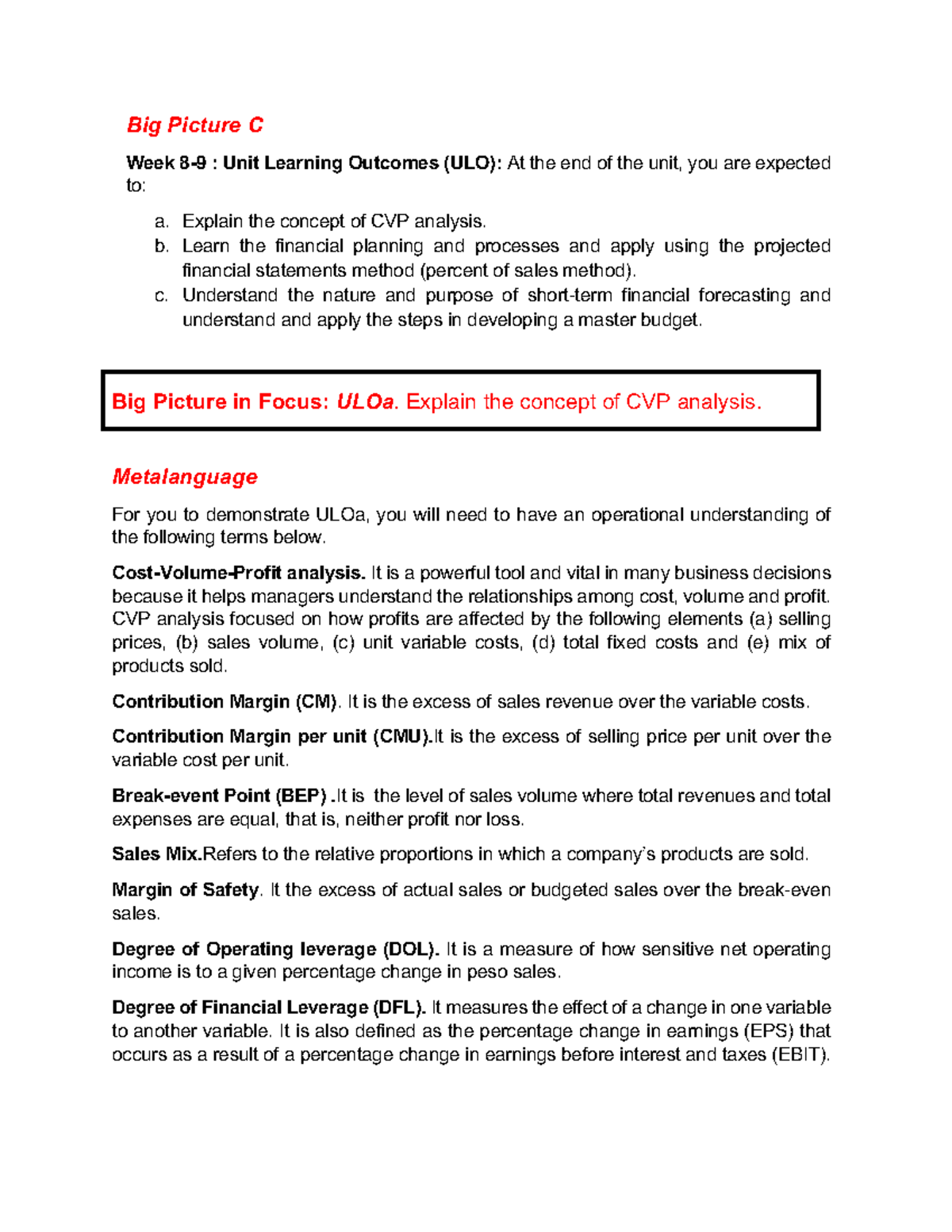 Big Picture C Week 8 9 - Student Learning Materials - Big Picture C ...