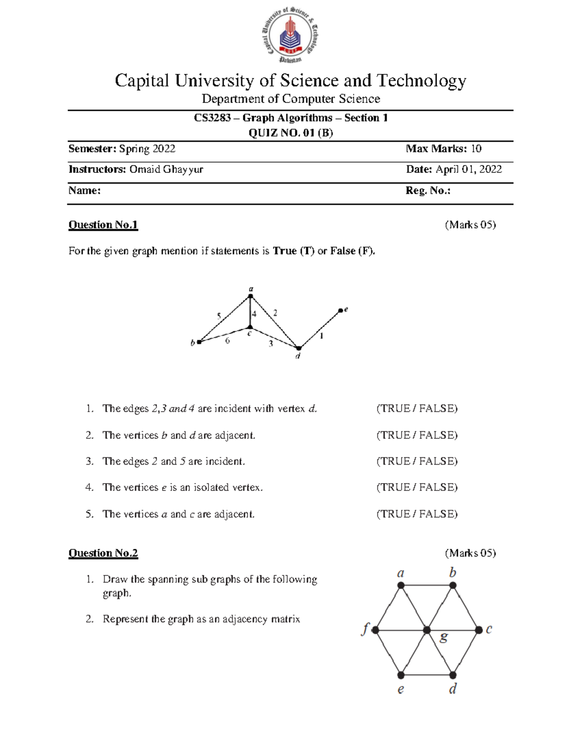 GA (S1) Quiz 1B - Fundamentals of Computer science - Capital University ...
