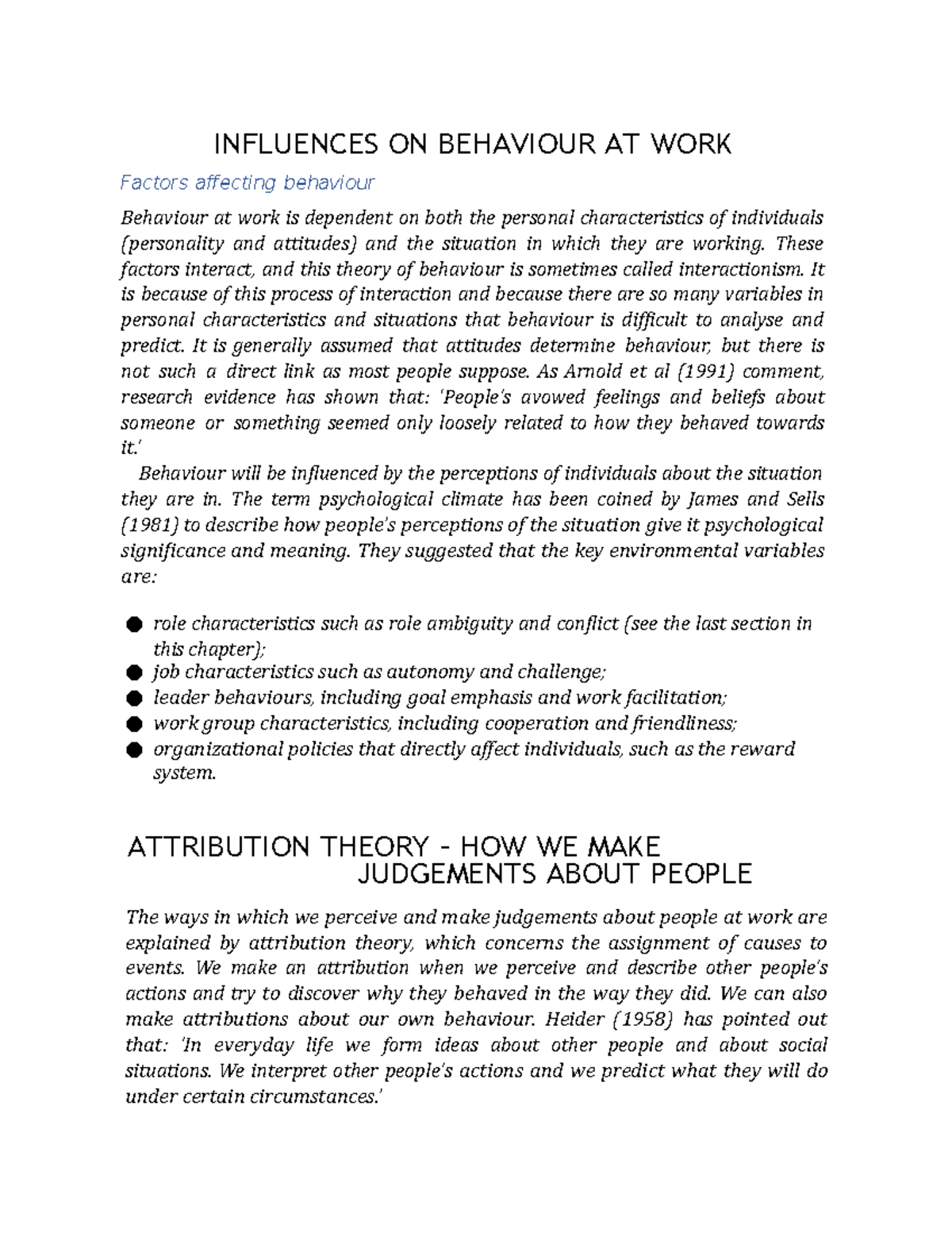 Influences ON Behaviour AT WORK - INFLUENCES ON BEHAVIOUR AT WORK ...