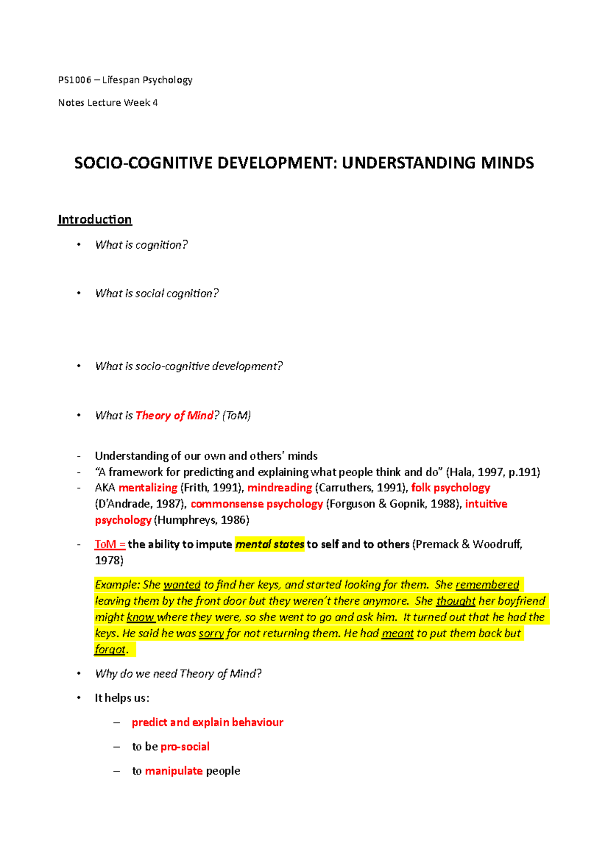 Socio-cognitive development - PS1006 – Lifespan Psychology Notes ...