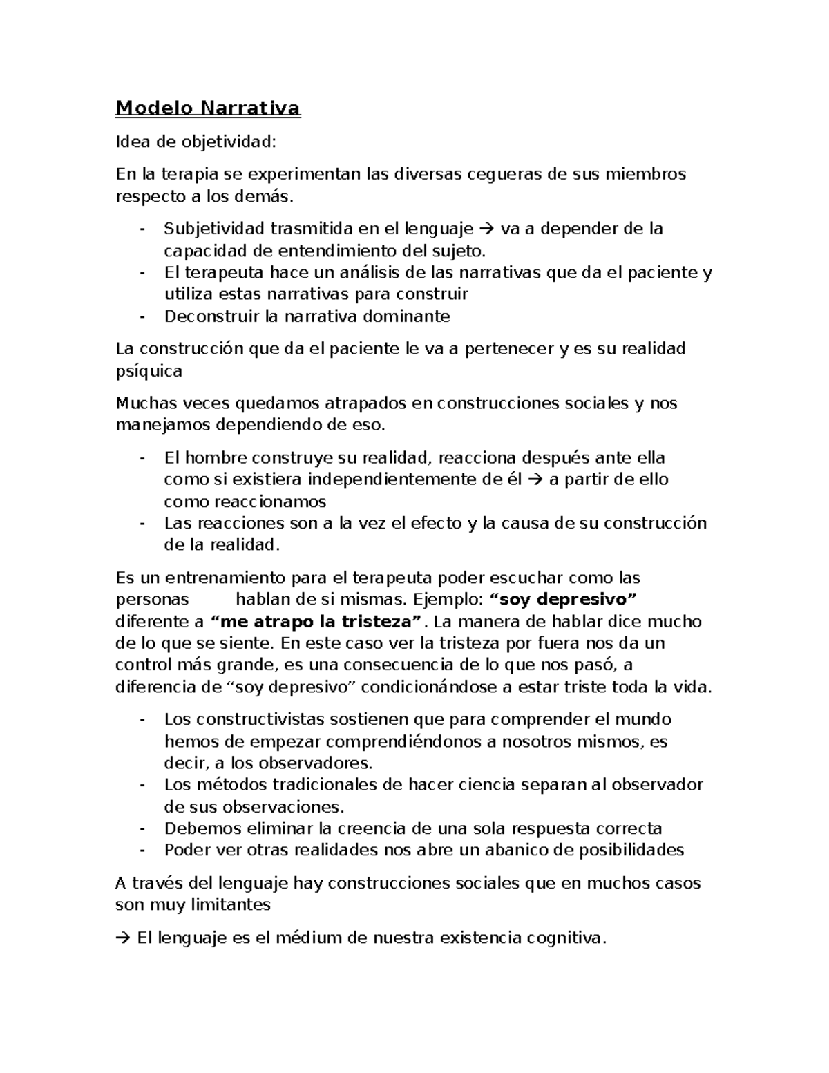 Modelo Narrativa - Modelo Narrativa Idea de objetividad: En la terapia ...