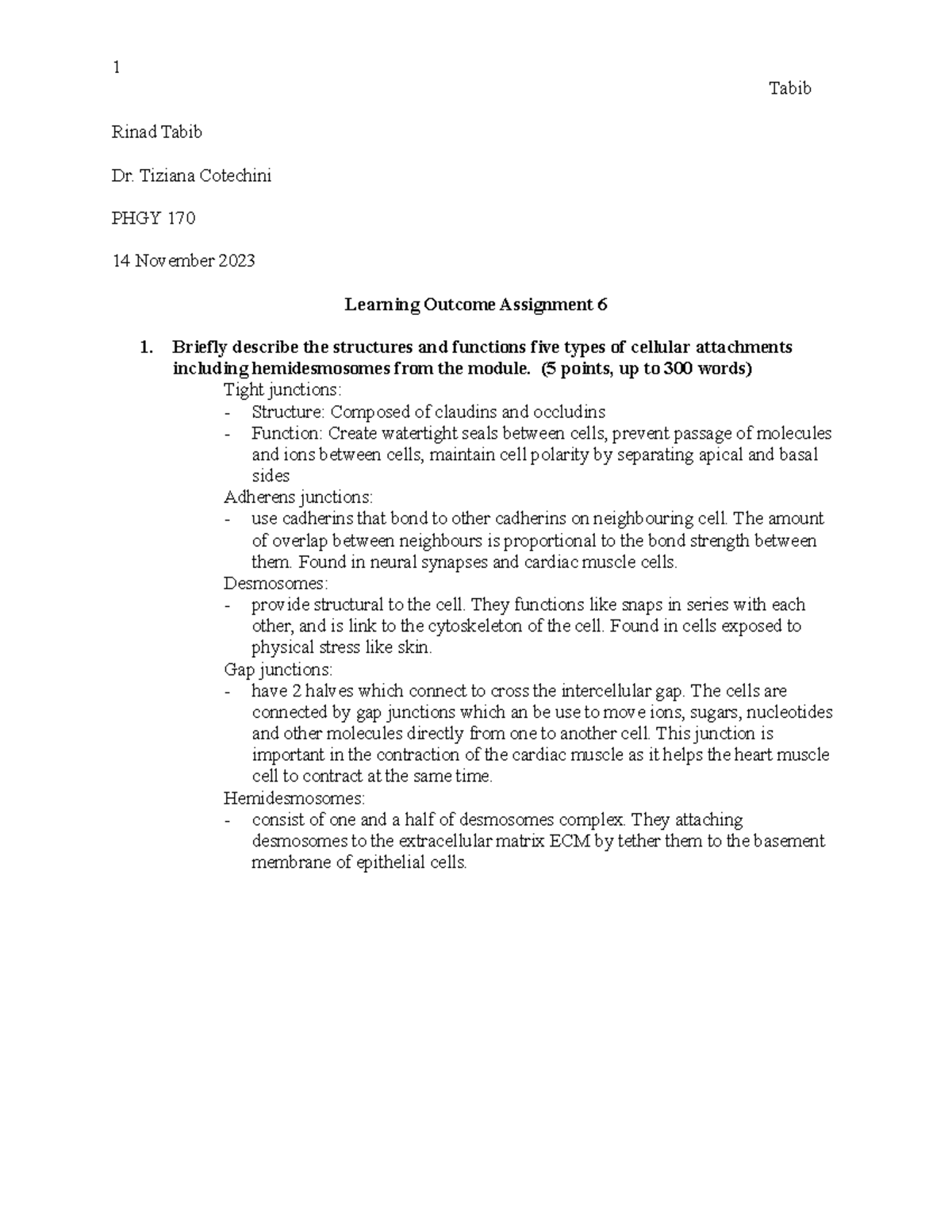 Learning Outcome Assignment 6 - Tabib Rinad Tabib Dr. Tiziana Cotechini ...