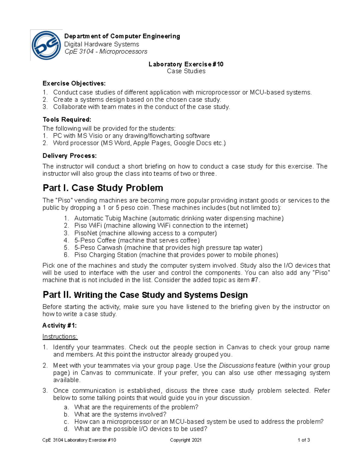 Cp E 3104 Laboratory Exercise #10 v2 - Department of Computer ...