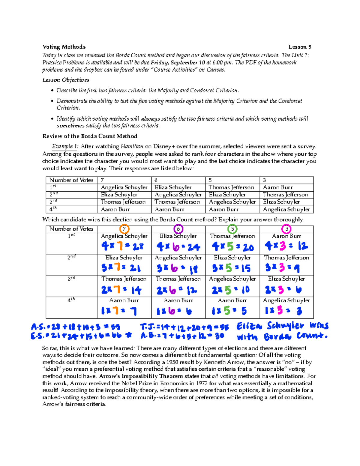 Lesson 5 Majority and Condorcet Criteria Solutions - Voting Methods ...