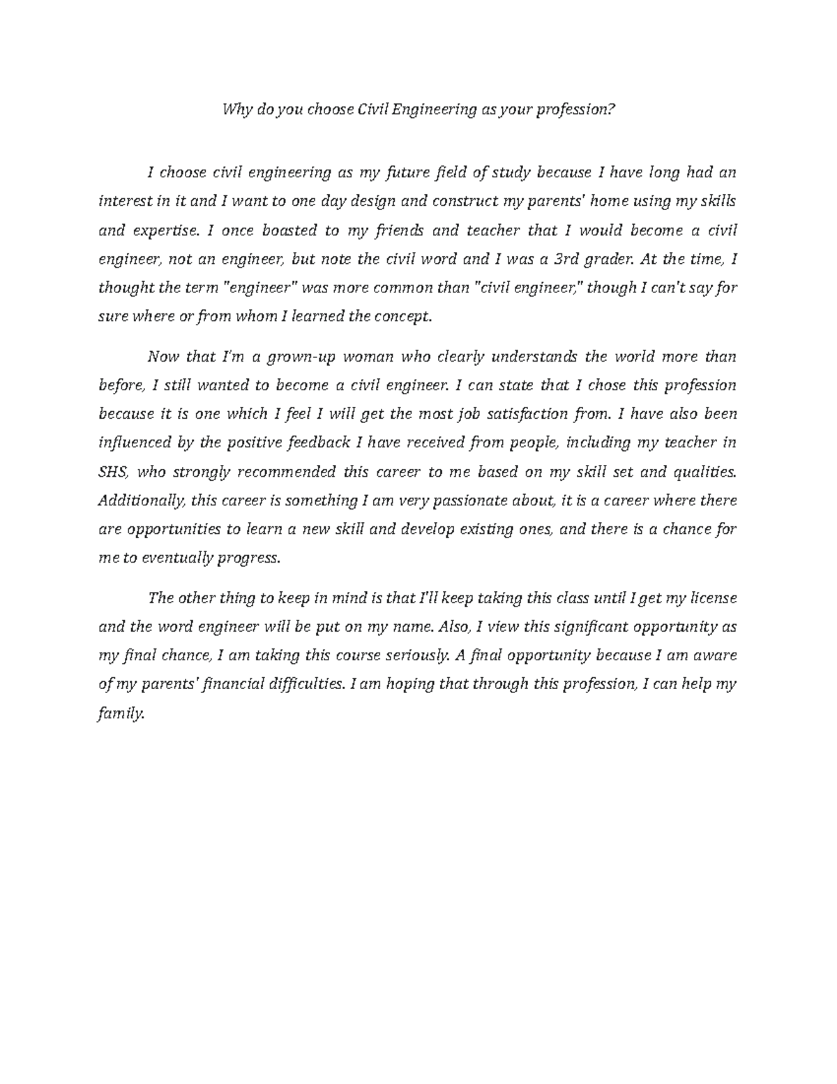 { Sinas, Katrina MAE Y. - Activity NO. 1} - Why do you choose Civil ...