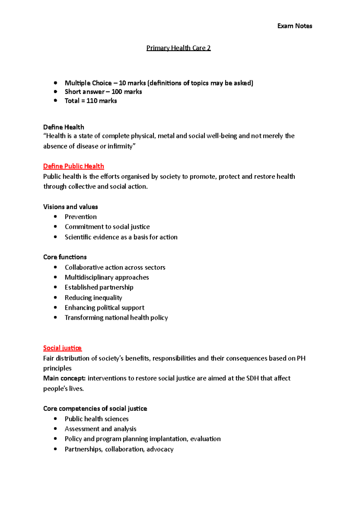 Primary Health Care 2 notes - Primary Health Care 2 Multiple Choice ...