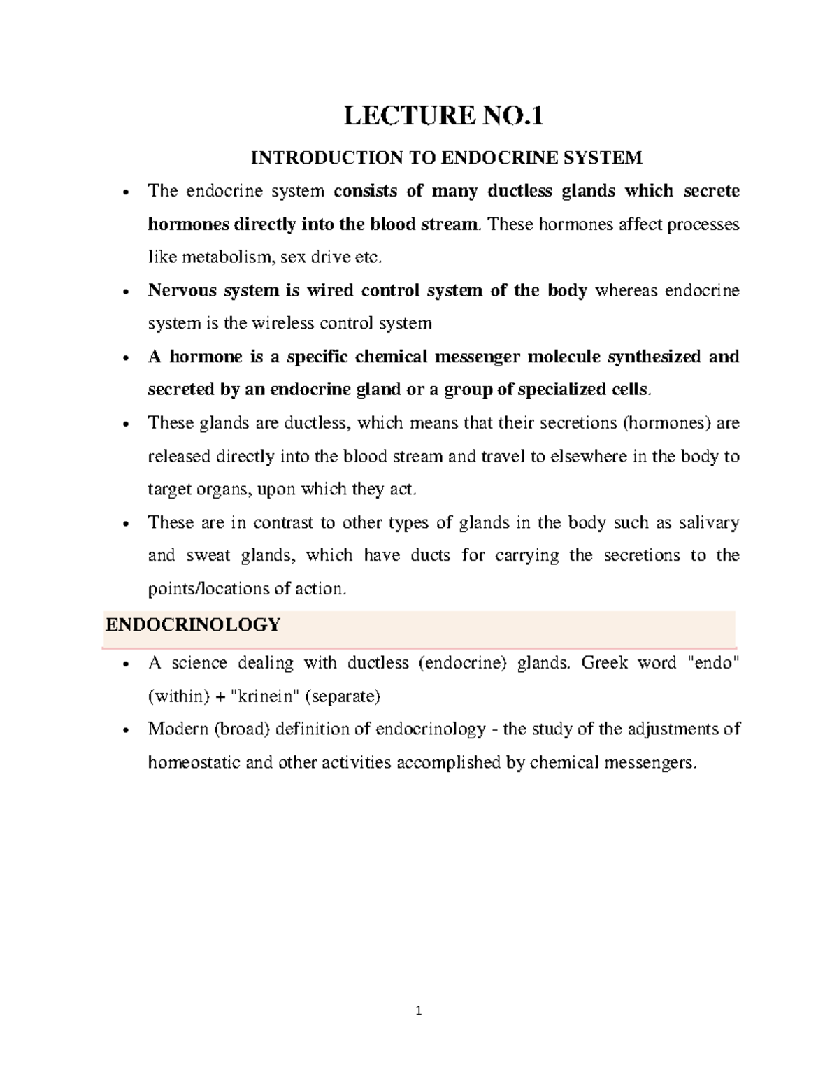 Endocrinology All lecture notes from Burdwan University - LECTURE NO ...