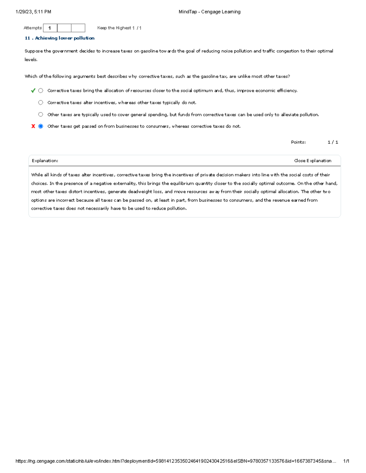 4-1 quiz question 11 - 1/29/23, 5:11 PM MindTap - Cengage Learning ...