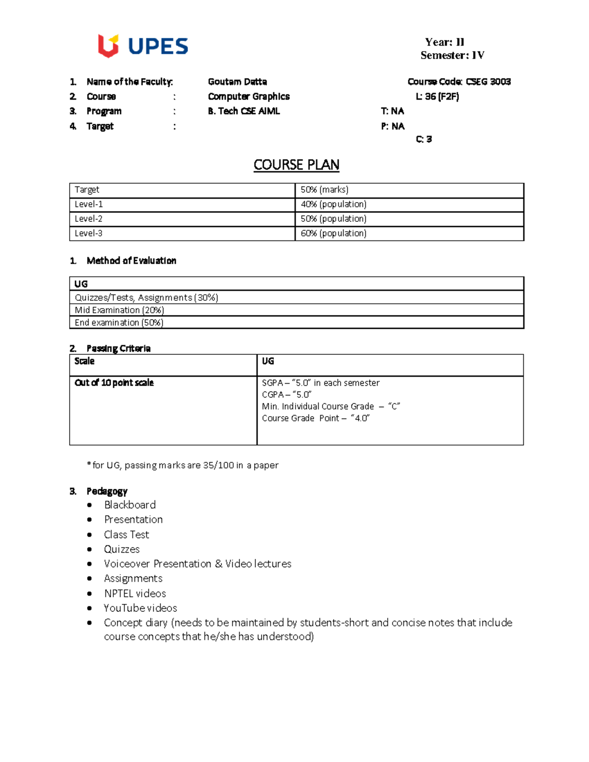 Computer Graphics Course Plan Updated - Semester: IV Name of the ...
