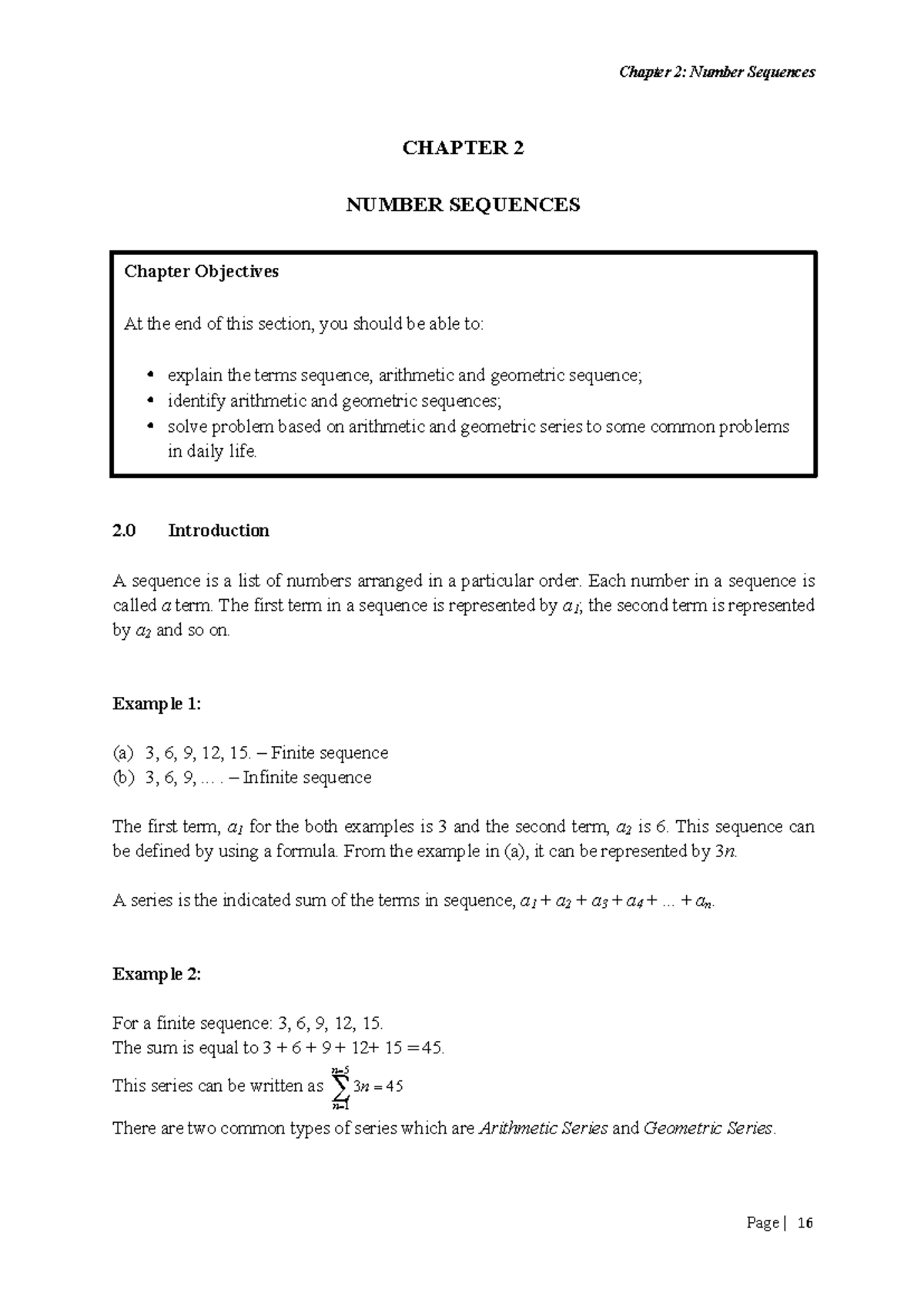 Chapter 2-AFT1063-FEB2017 - CHAPTER 2 NUMBER SEQUENCES 2 Introduction A ...