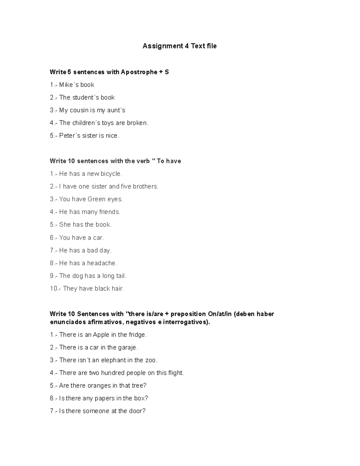 Assignment 4 Text file - ejercicios - Assignment 4 Text file Write 5 ...
