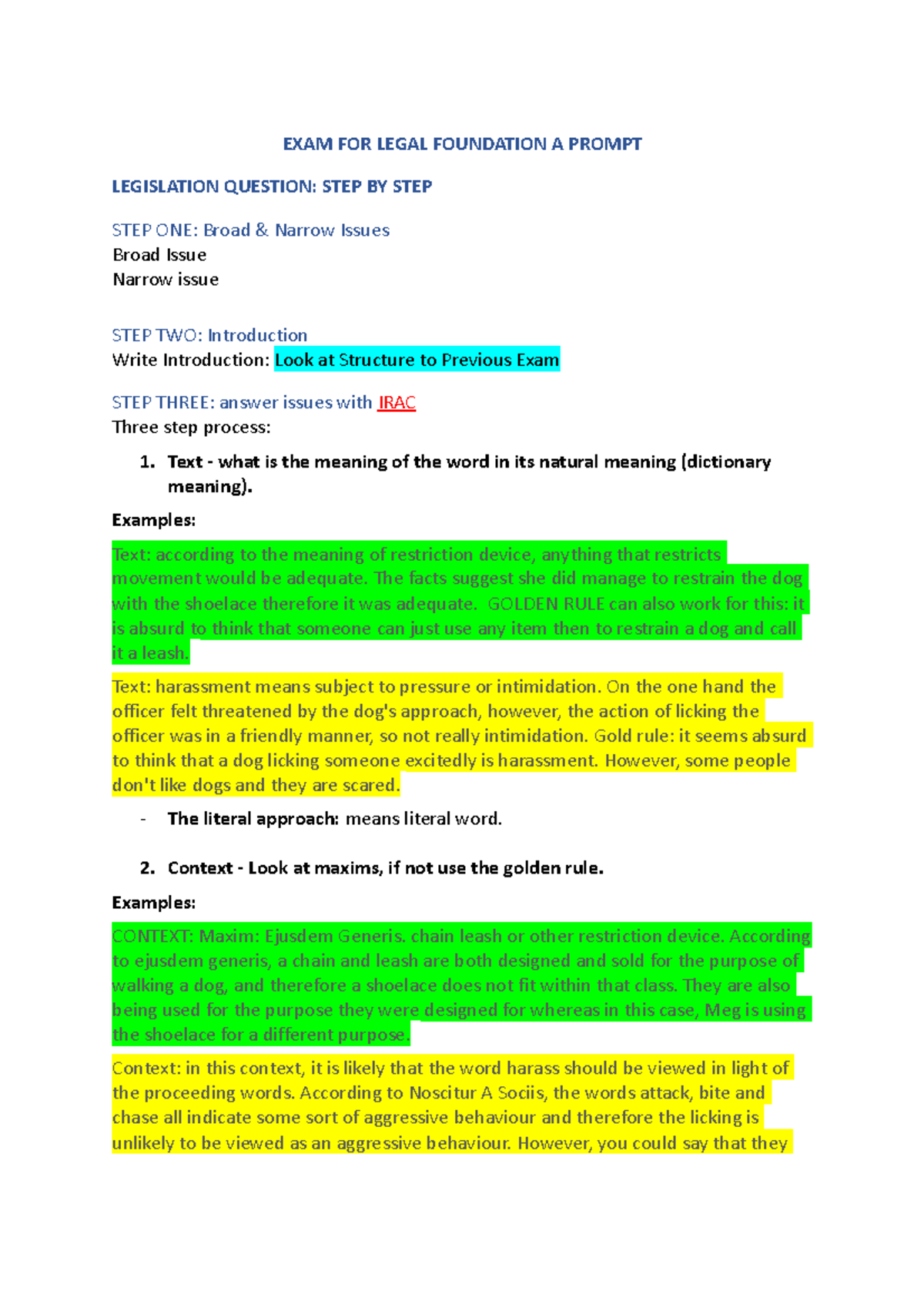 EXAM PREP - EXAM PREP - EXAM FOR LEGAL FOUNDATION A PROMPT LEGISLATION ...