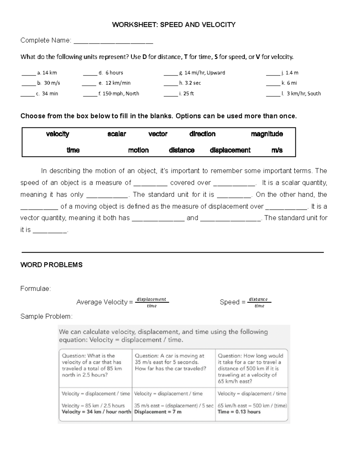 Homework speed and velocity.docx - Google Docs - WORKSHEET: SPEED AND ...