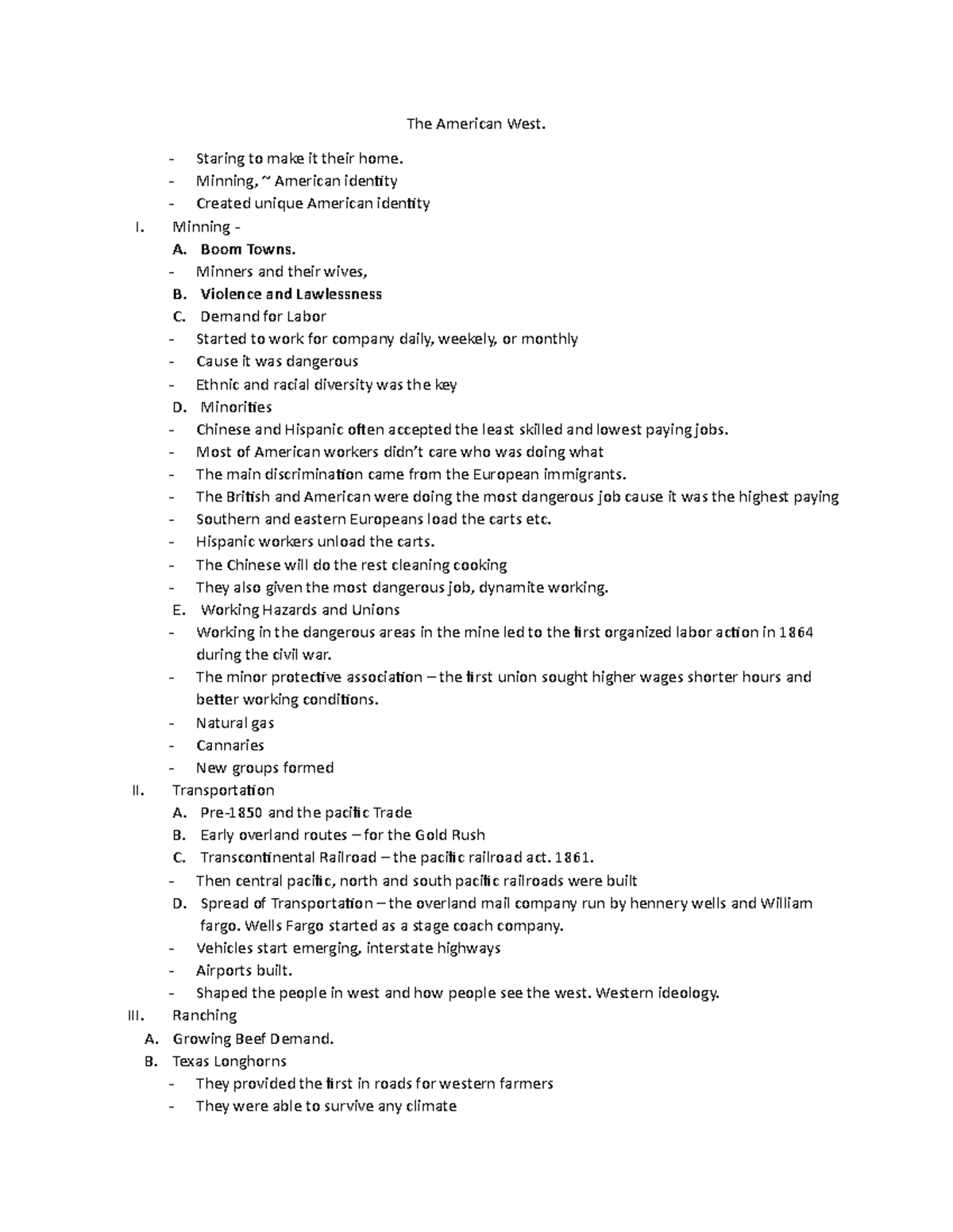 HIST1302UNIT2Note - Lecture notes unit 2 - The American West. Staring ...