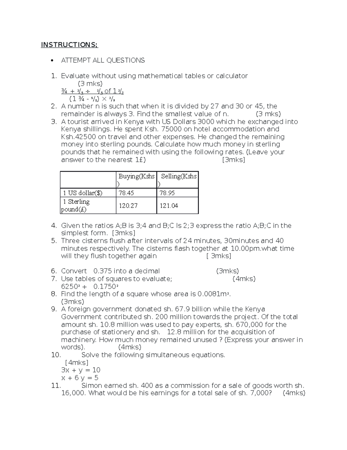 Maths 2 - INSTRUCTIONS; ATTEMPT ALL QUESTIONS Evaluate without using ...