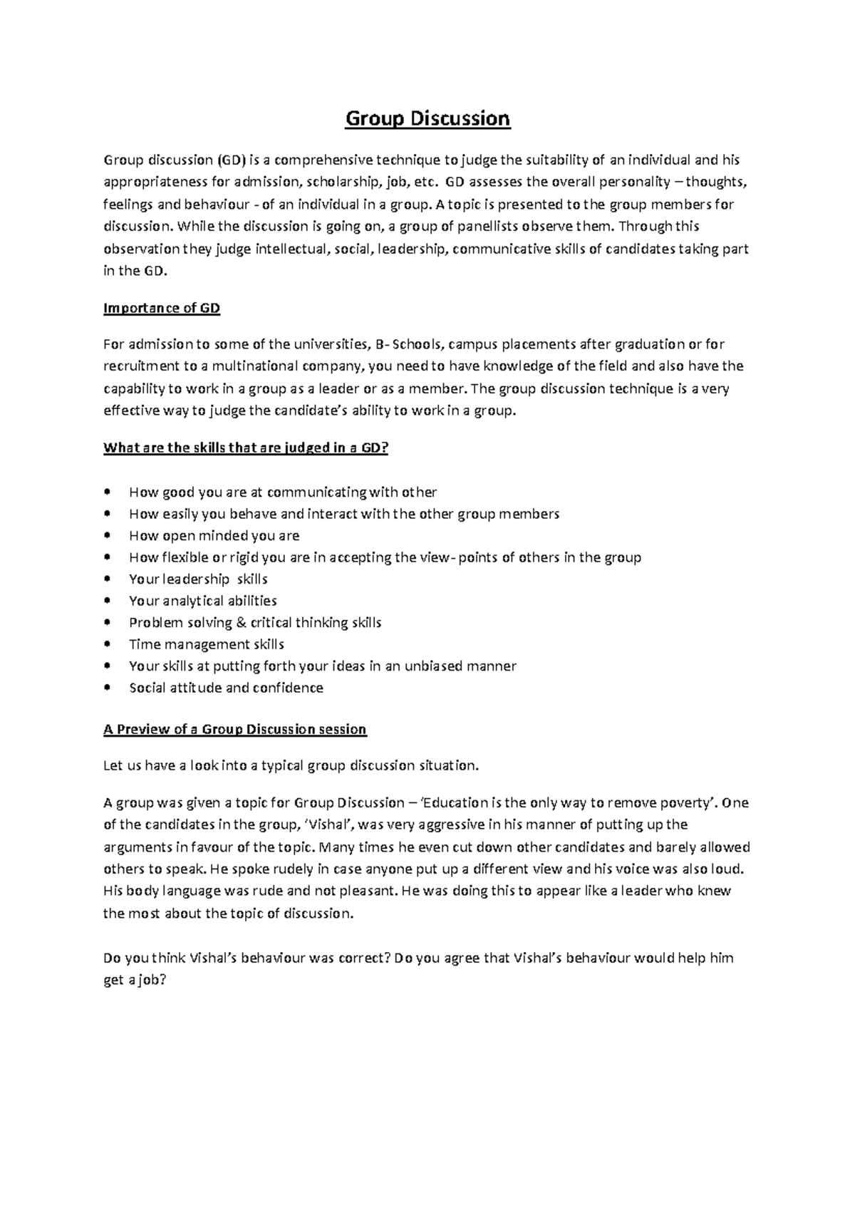 Enrich dt 09112015 - Jsjsjsksk - Group Discussion Group discussion (GD ...