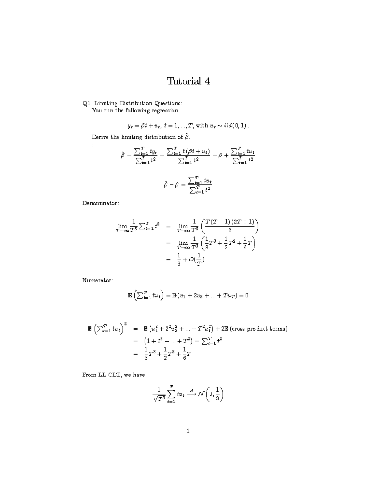 Sol Tutorial 4-1 - 답지,과제답지네요 - Tutorial 4 Q1. Limiting Distribution Questions: You run the ...