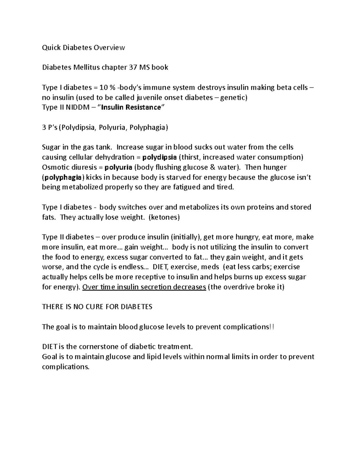 Quick Diabetes Overview - Quick Diabetes Overview Diabetes Mellitus ...