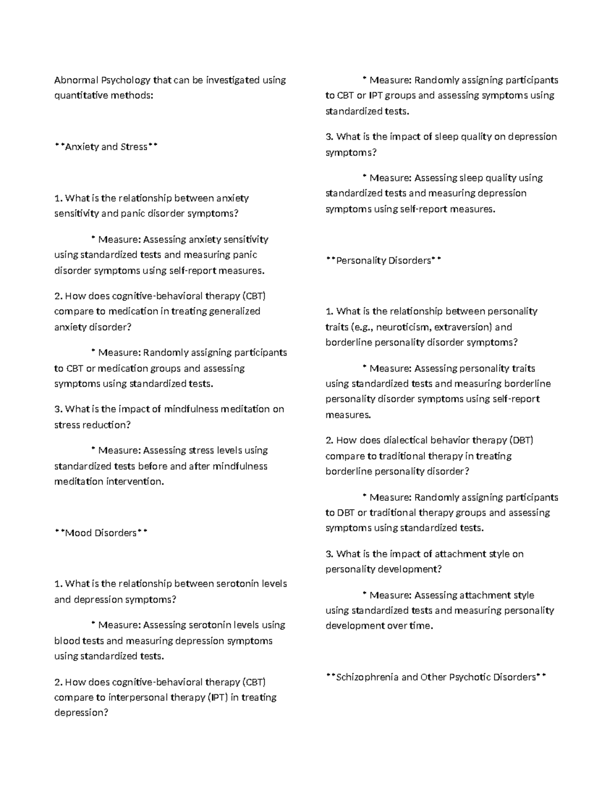 Abnormal Psychology assessment questions - Abnormal Psychology that can ...