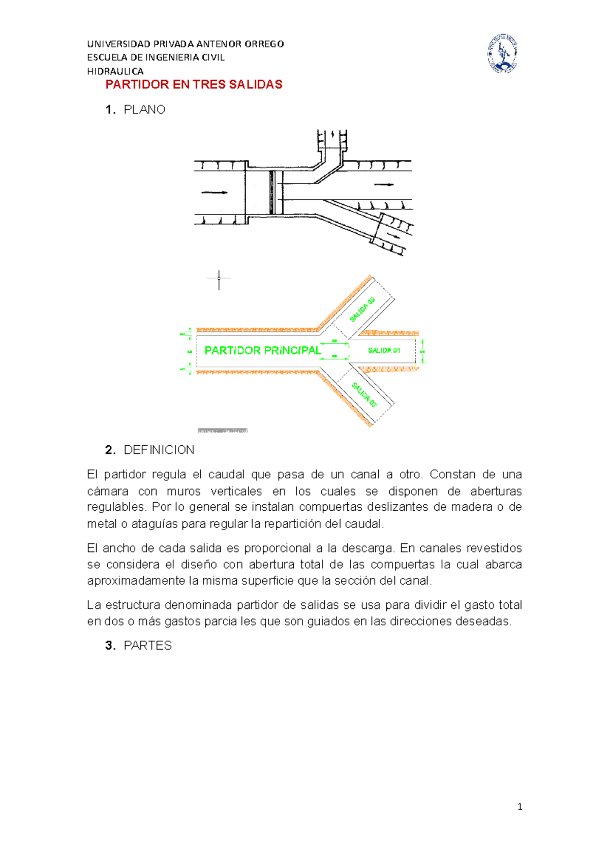 Partidor 3 Salidas - ESCUELA DE INGENIERIA CIVIL HIDRAULICA PARTIDOR EN ...