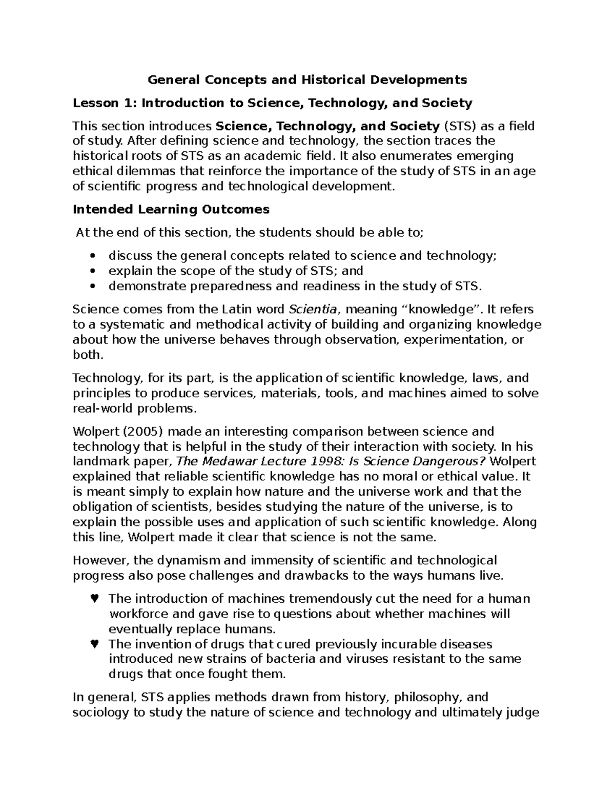 STS-Module-1 - wuie - General Concepts and Historical Developments Lesson 1: Introduction to ...