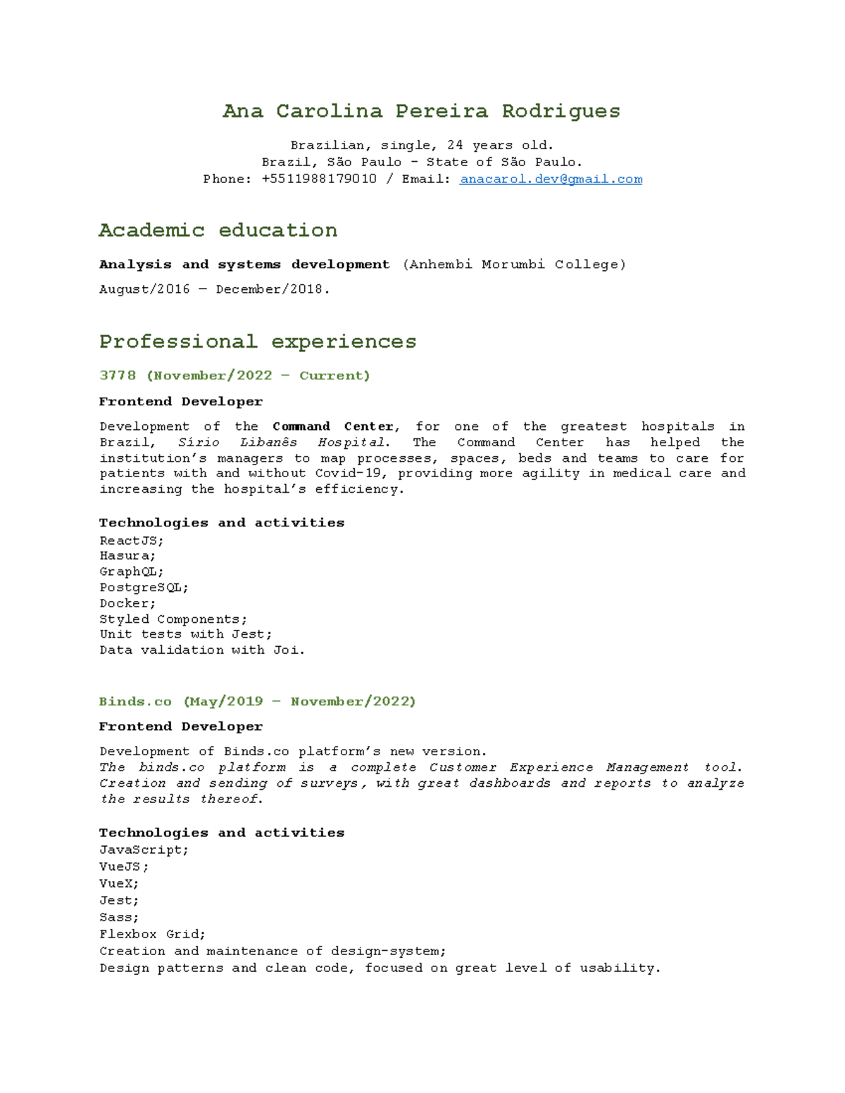 Ana Carolina CV 2022 - EN - Ana Carolina Pereira Rodrigues Brazilian ...