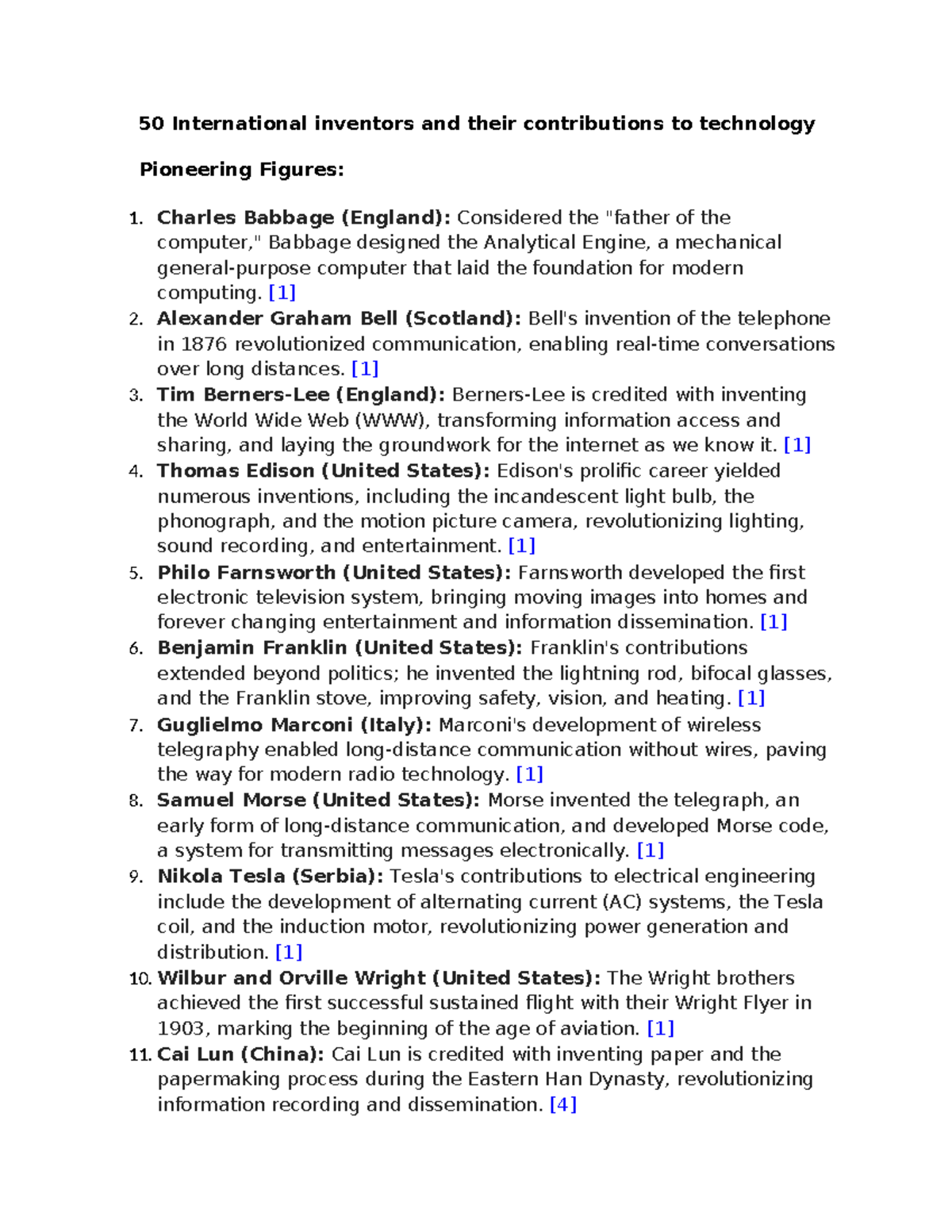 100 inventors and their contributions to technology - 50 International ...